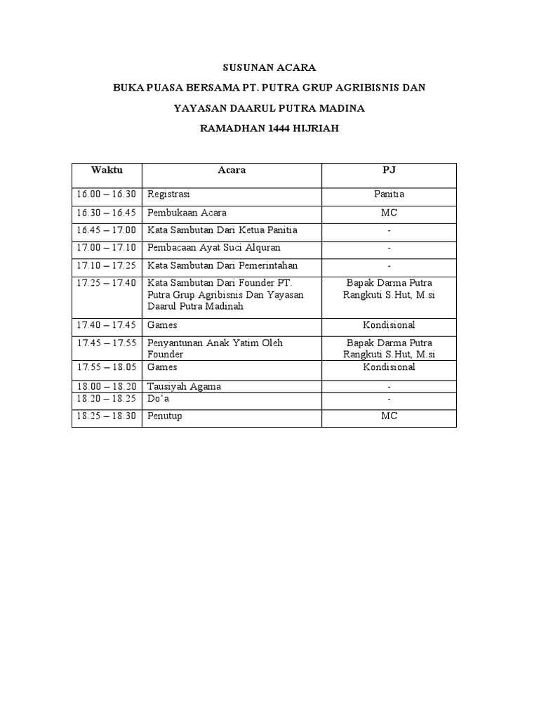 Susunan Acara Bukber Di Tanjung Pinggir | PDF