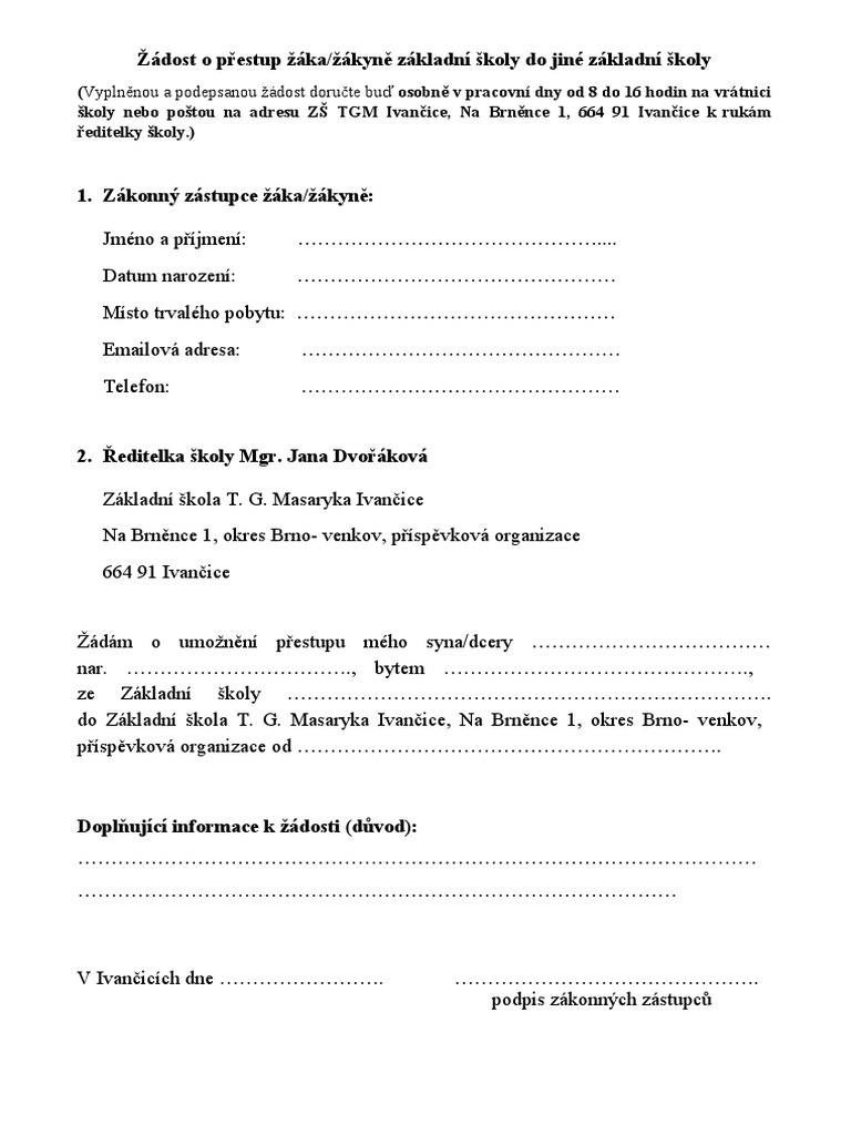 Zadost o Prestup | PDF