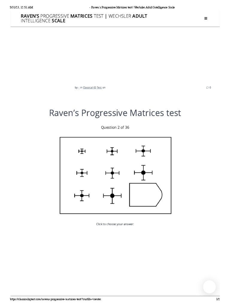 Raven'S Progressive Matrices Test - Wechsler Adult Intelligence Scale | PDF