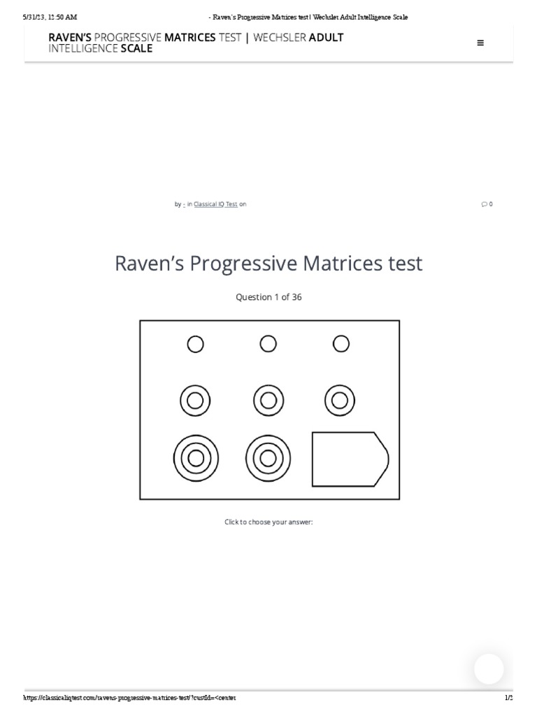 Raven'S Progressive Matrices Test - Wechsler Adult Intelligence Scale | PDF