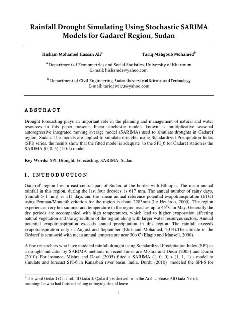 Drought Simulation in Sudan Using SARIMA | PDF | Autoregressive ...