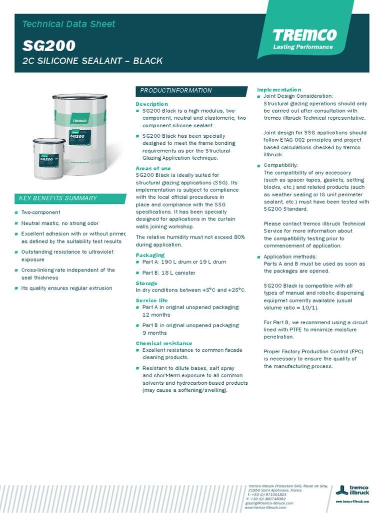 SG200 Tremco | PDF | Silicone | Pascal (Unit)