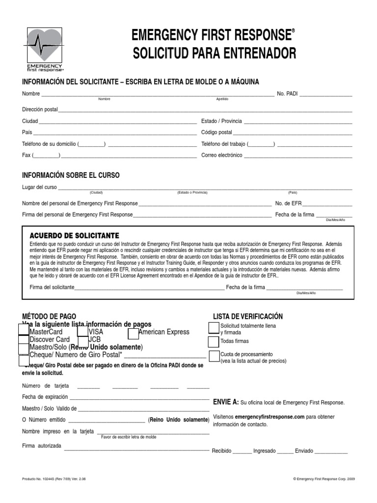 10244S Emergency First Response - SOLICITUD PARA ENTRENADOR | PDF | Industrias de servicio