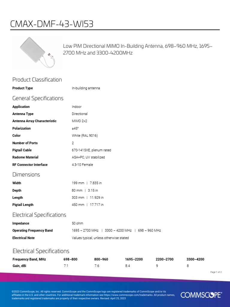 CMAX-DMF-43-WI53 Product specifications | PDF | Antenna (Radio) | Decibel