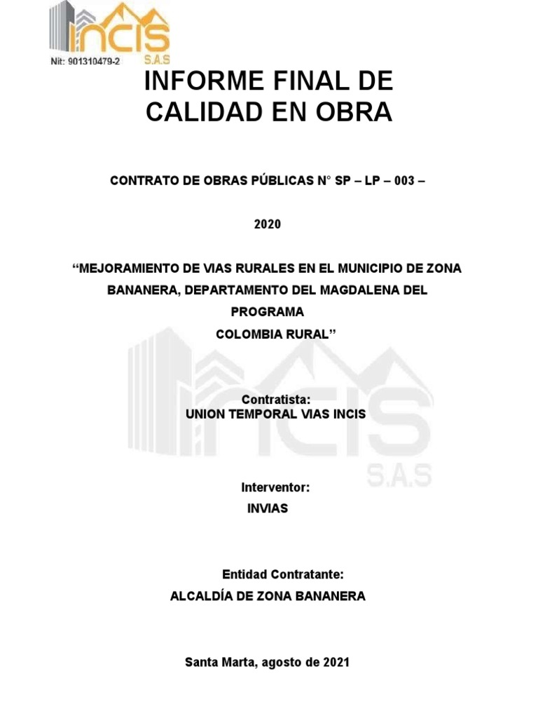 Informe Final de Calidad en Obra | PDF | Hormigón | Cemento