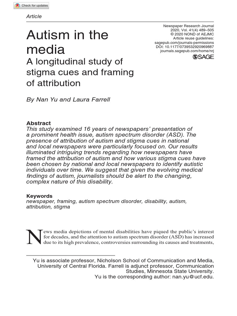 Autism in The Media: A Longitudinal Study of Stigma Cues and Framing of ...