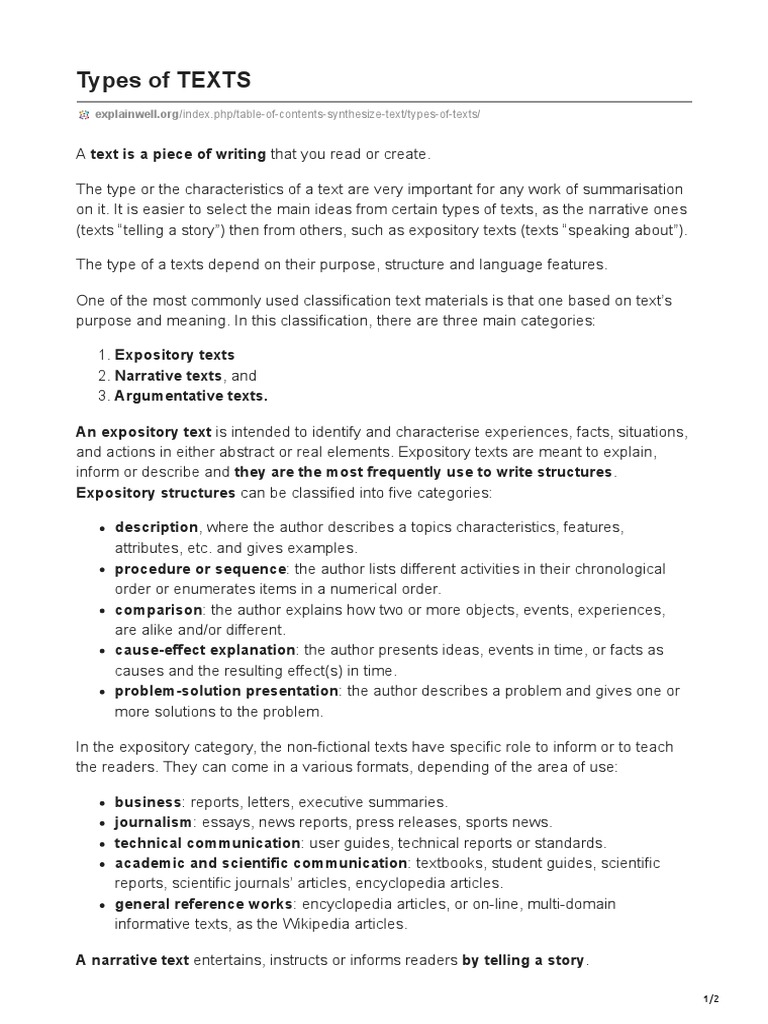 Explainwell.org-Types of TEXTS | PDF | Cognitive Science | Human ...