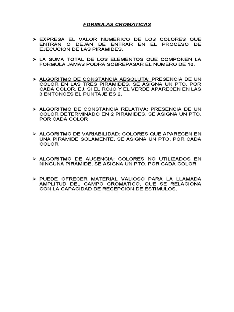 Fórmulas para Pirámides Cromáticas | PDF