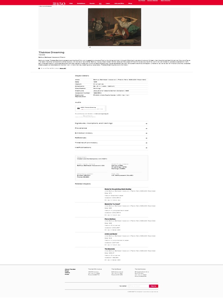 Balthus (Balthasar Klossowski) - Thérèse Dreaming - The Met | PDF ...