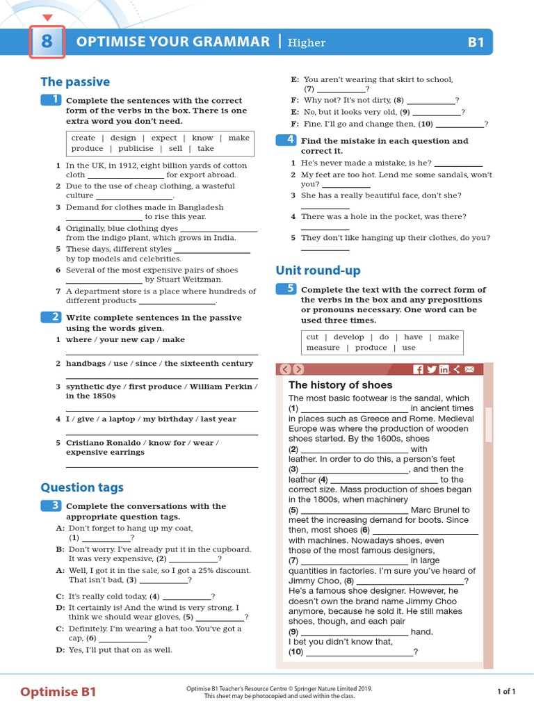 Optimise B1: Passive Voice Exercises | PDF | Shoe | Softlines (Retail)