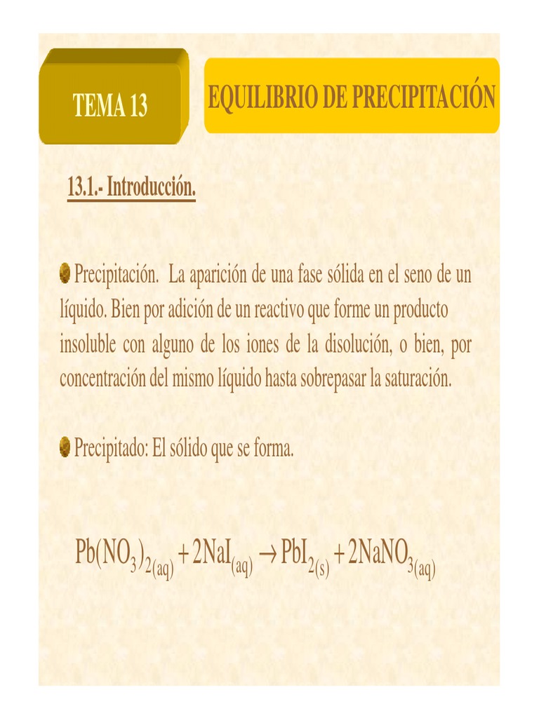 Tema 13 Equilibrios de Precipitación | PDF | Solubilidad | Química