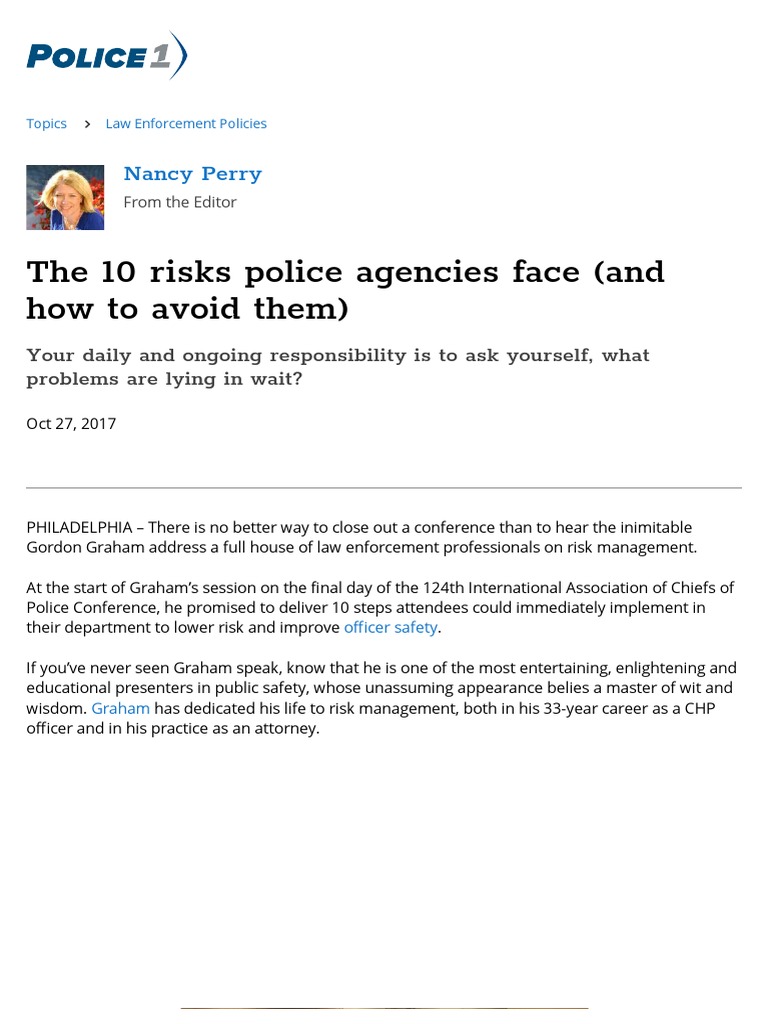 Risk Management for Police Chiefs | PDF | Risk | Police
