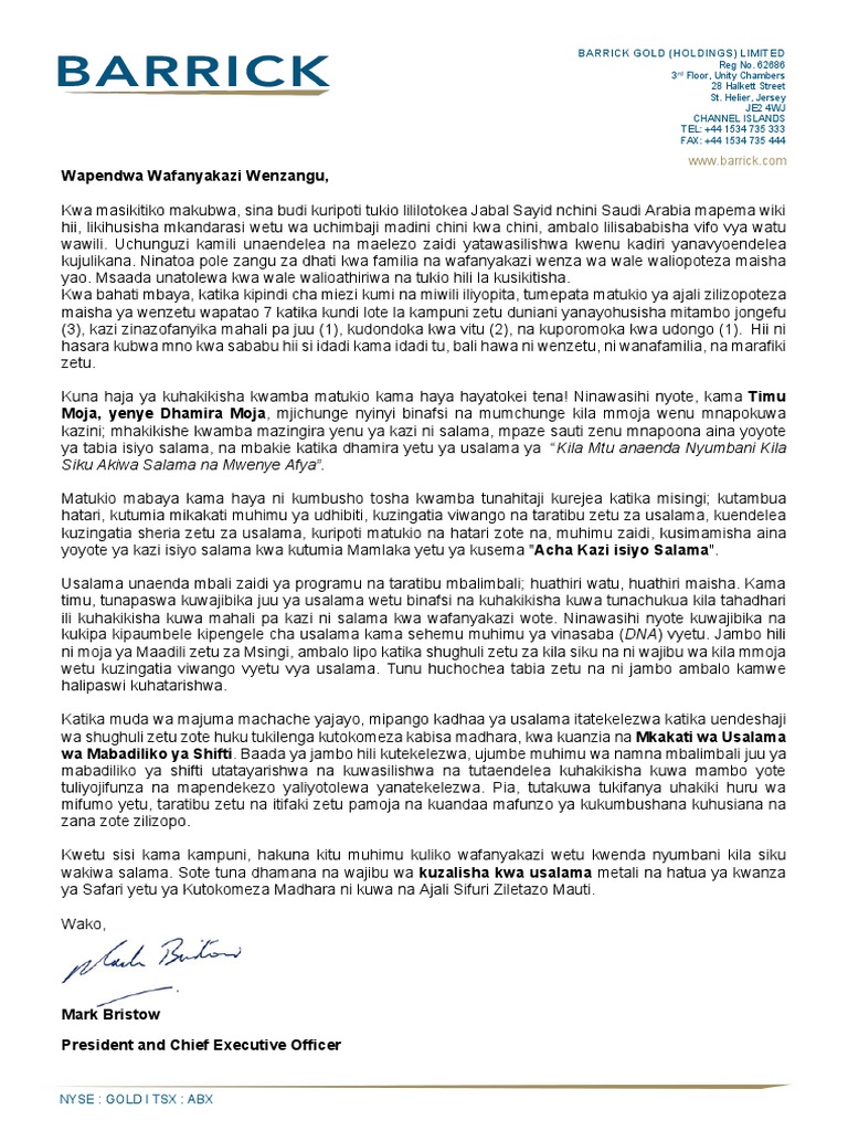 CEO Safety Letter 2023 Swahili | PDF