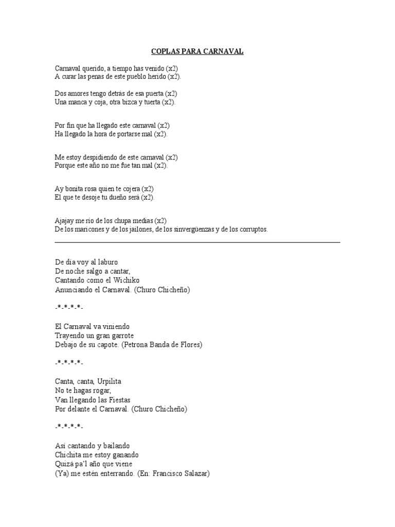 COPLAS PARA CARNAVAL | PDF | Carnaval | Desfile