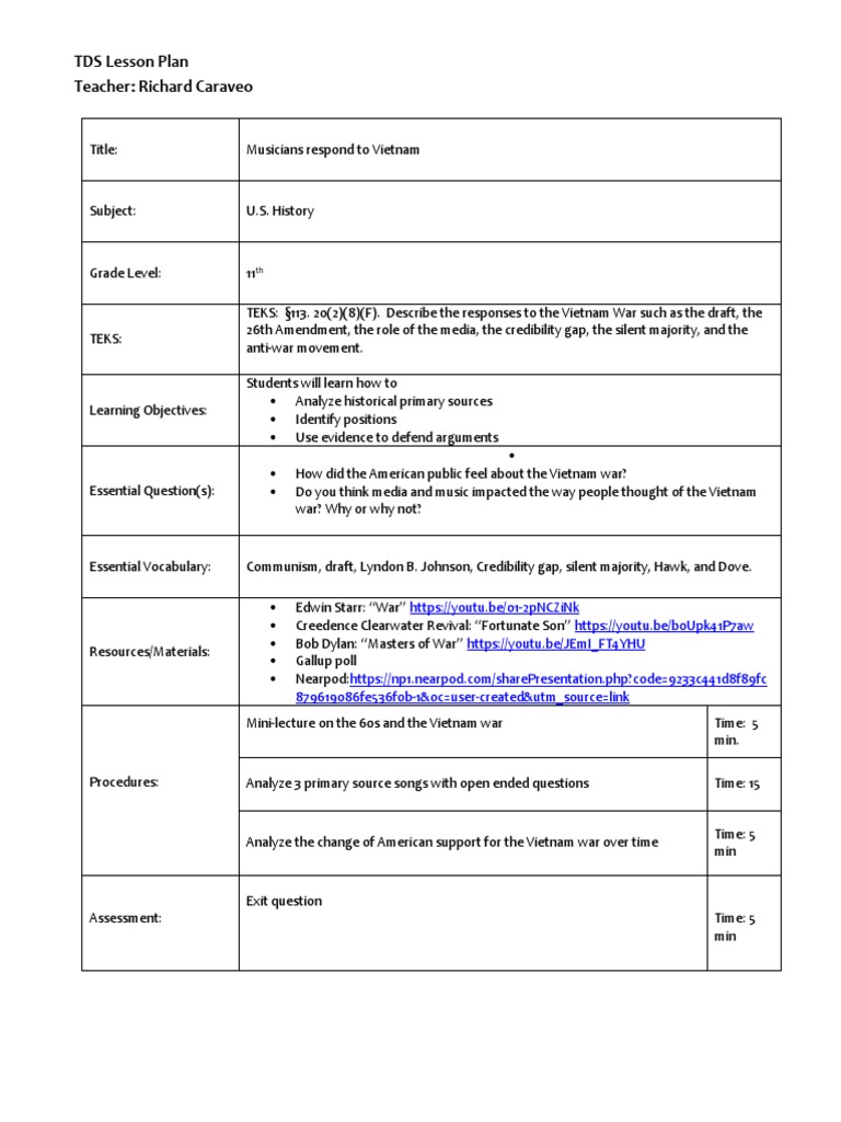Lesson Plan Tds | PDF
