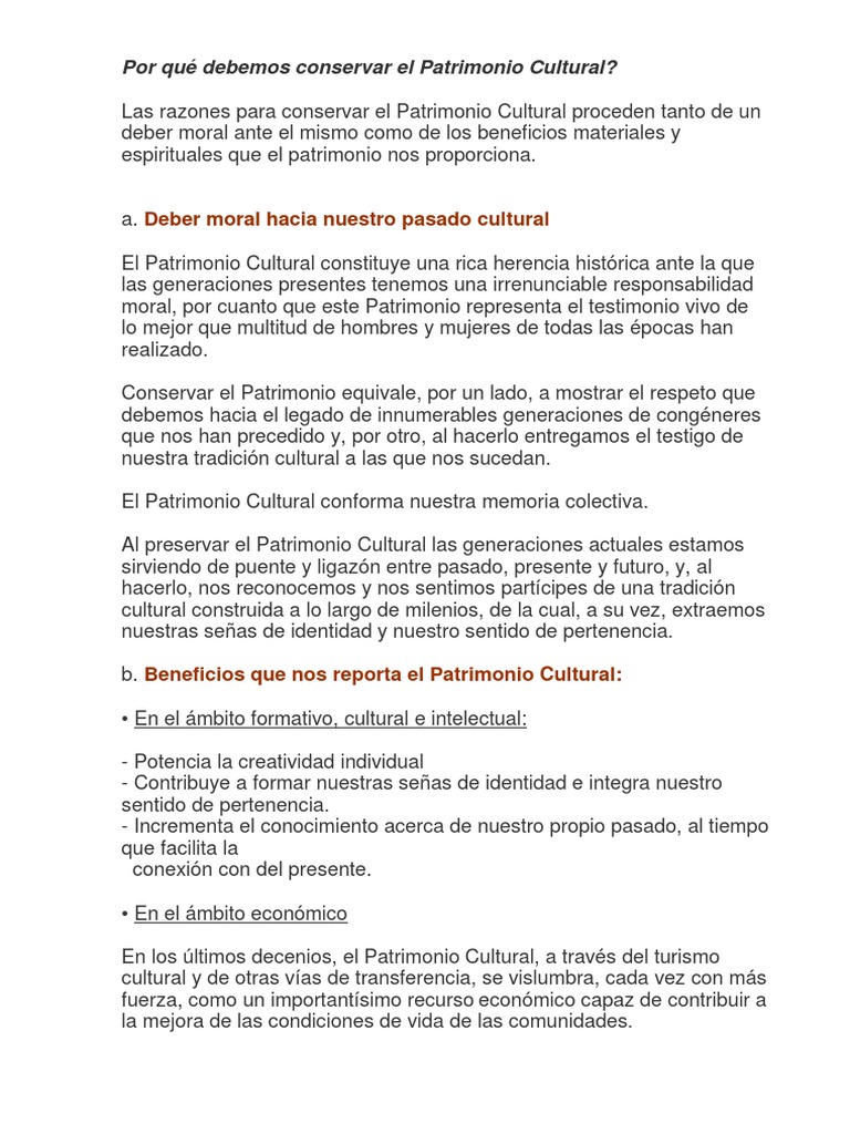 Clase 1.e-Porque Ü Debemos Conservar El Patrimonio Cultural 1 | PDF | Patrimonio cultural ...