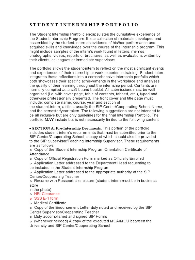 Student Internship Portfolio Guide | PDF | Internship | Job Hunting