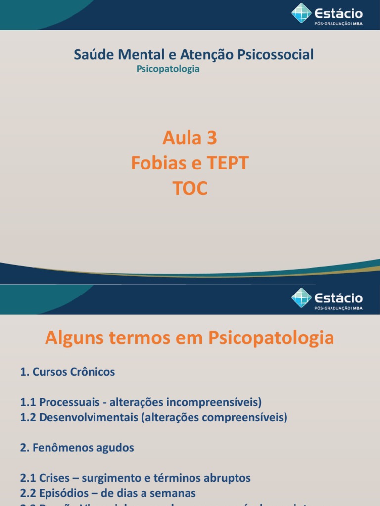 Aula 3 - Fobias e Tept | PDF | Transtorno obsessivo compulsivo (TOC) | Ansiedade