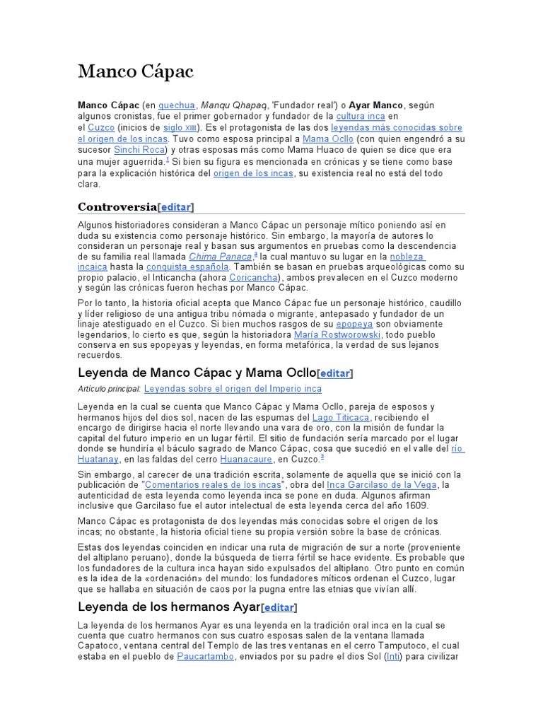 Manco Cápac | PDF | Imperio Inca