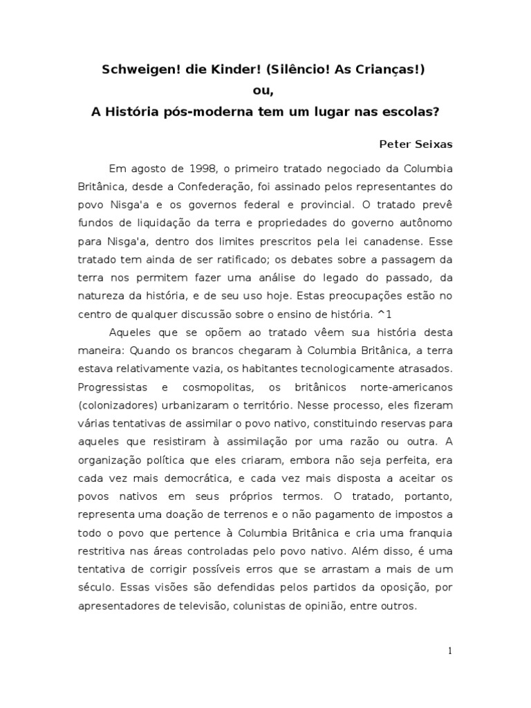 Peter Seixas - Schweigen Die Kinder! - T | PDF | Sociologia ...