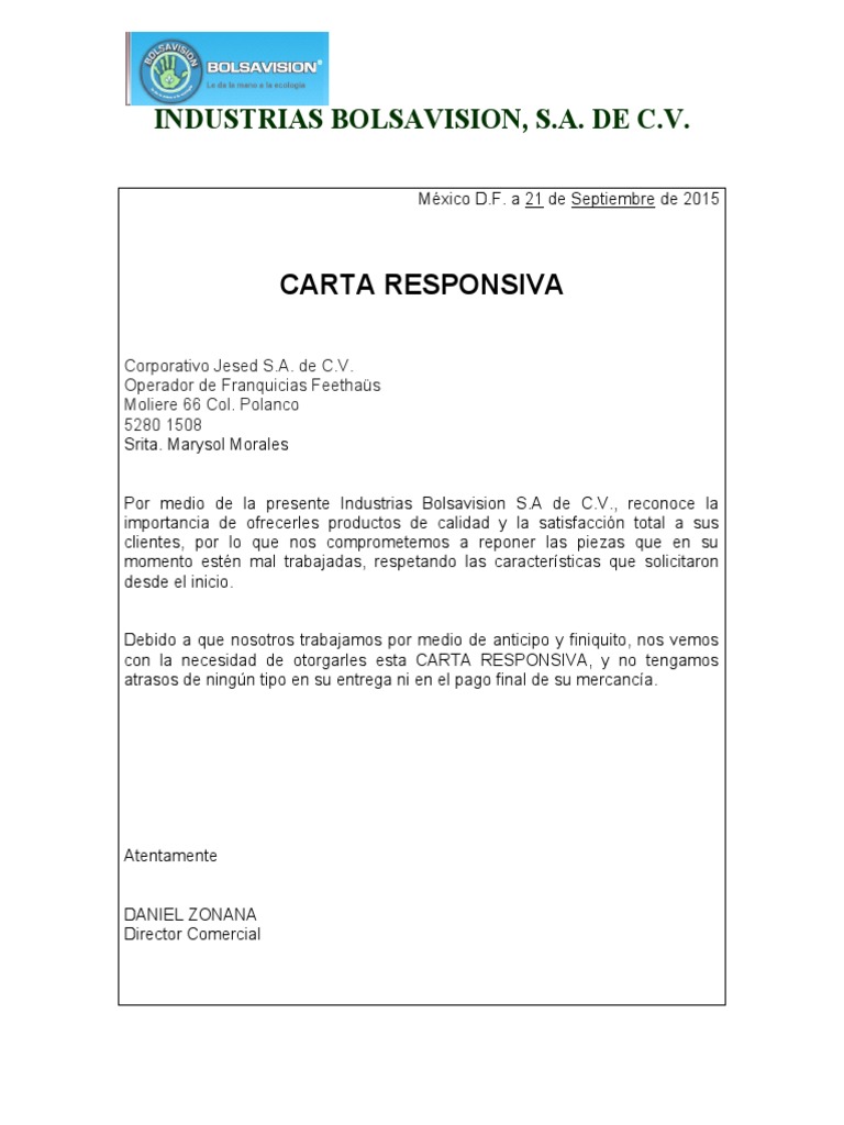 Carta Responsiva | PDF