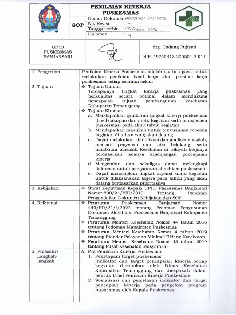 Sop Penilaian Kinerja Puskesmas (PKP) | PDF