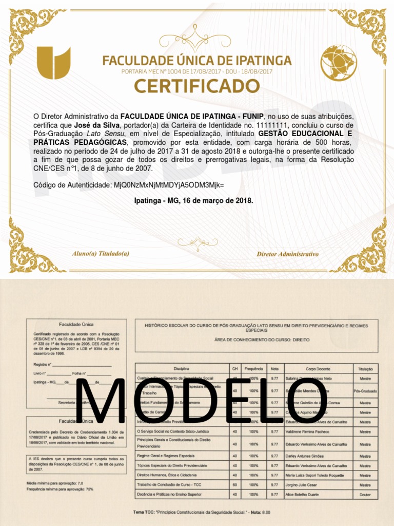 MODELO-CERTIFICADO-ÚNICA-Frente-Verso | PDF