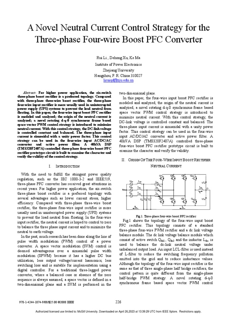Neutral Current Control for 4-Wire PFC | PDF