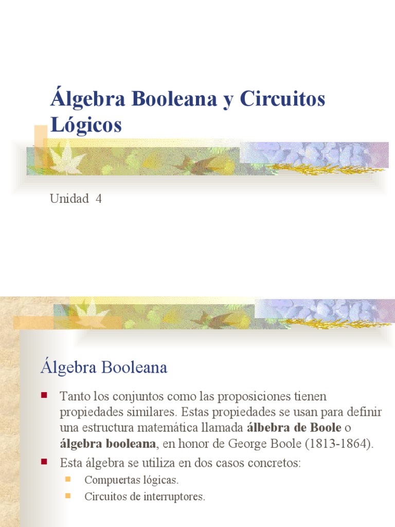 Unidad 4 Algebra de Boole | PDF | Álgebra de Boole | Enseñanza de matemática