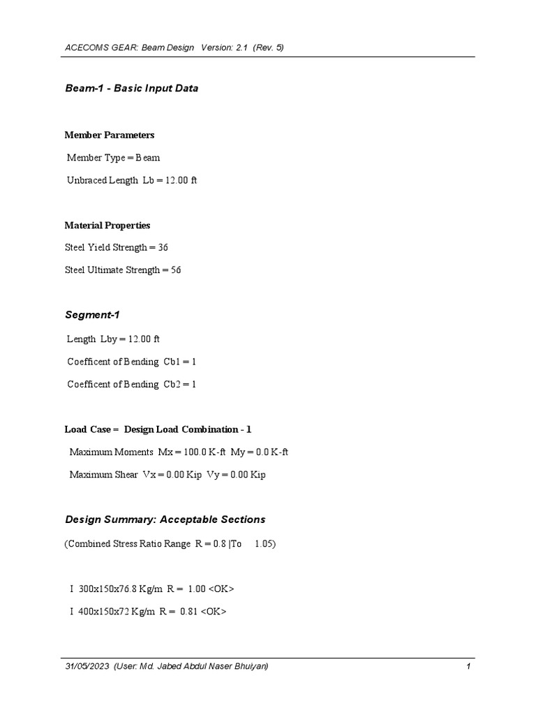 Steel Beam Using Gear | PDF