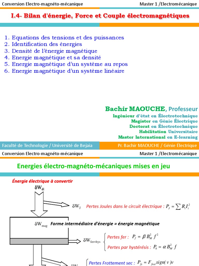 I.4 - Bilan Dénergie, Force Et Couple | PDF