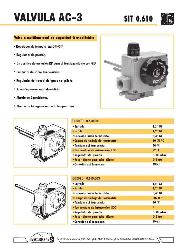 VALVULA AC-3 SIT 0.610. Regulador de Temperatura ON-OFF. Regulador de ...