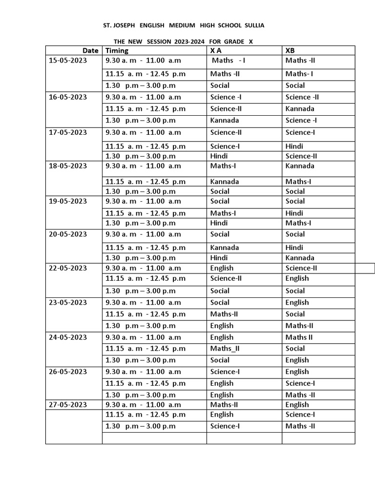 Special Class Time Table X 2023 - 24 | PDF