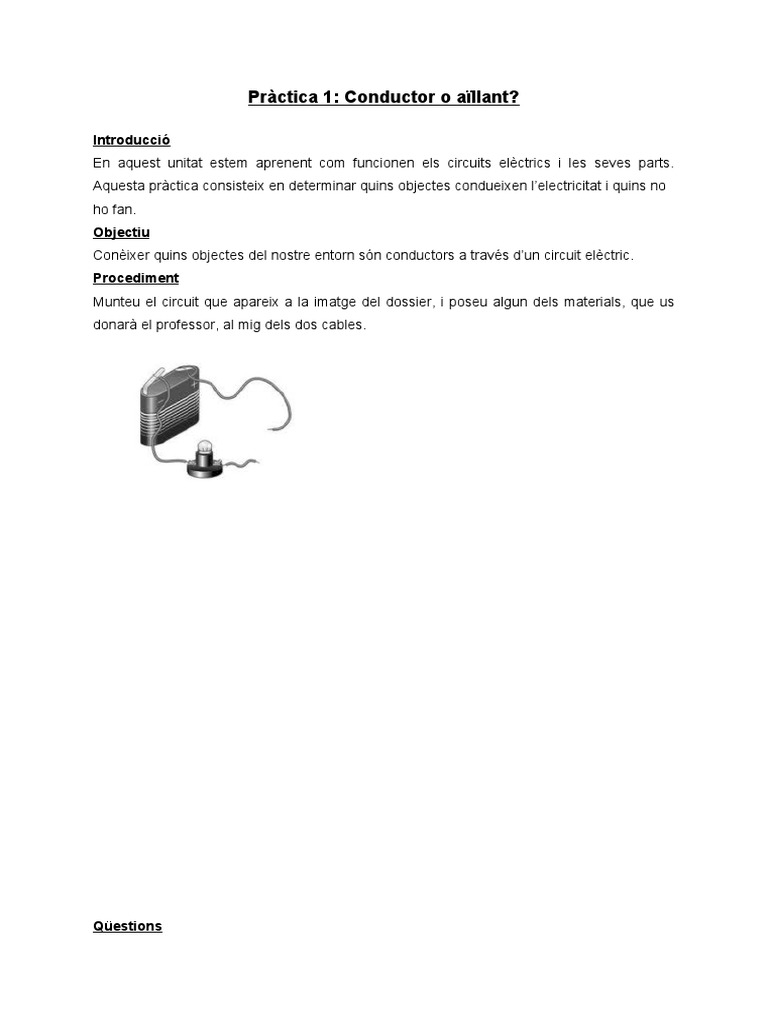 Pràctica 1 - Conductor o Aïllant | PDF