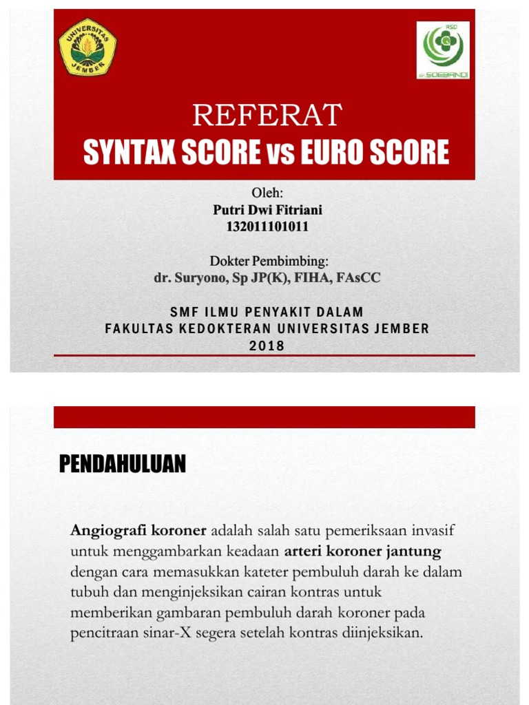 Referat Syntax Score Dan Euro Score 1 | PDF