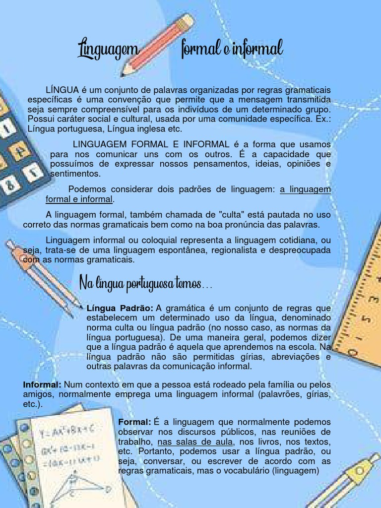 Linguagem Formal e Informal: Conceitos e Usos | PDF | Gramática | Cognição