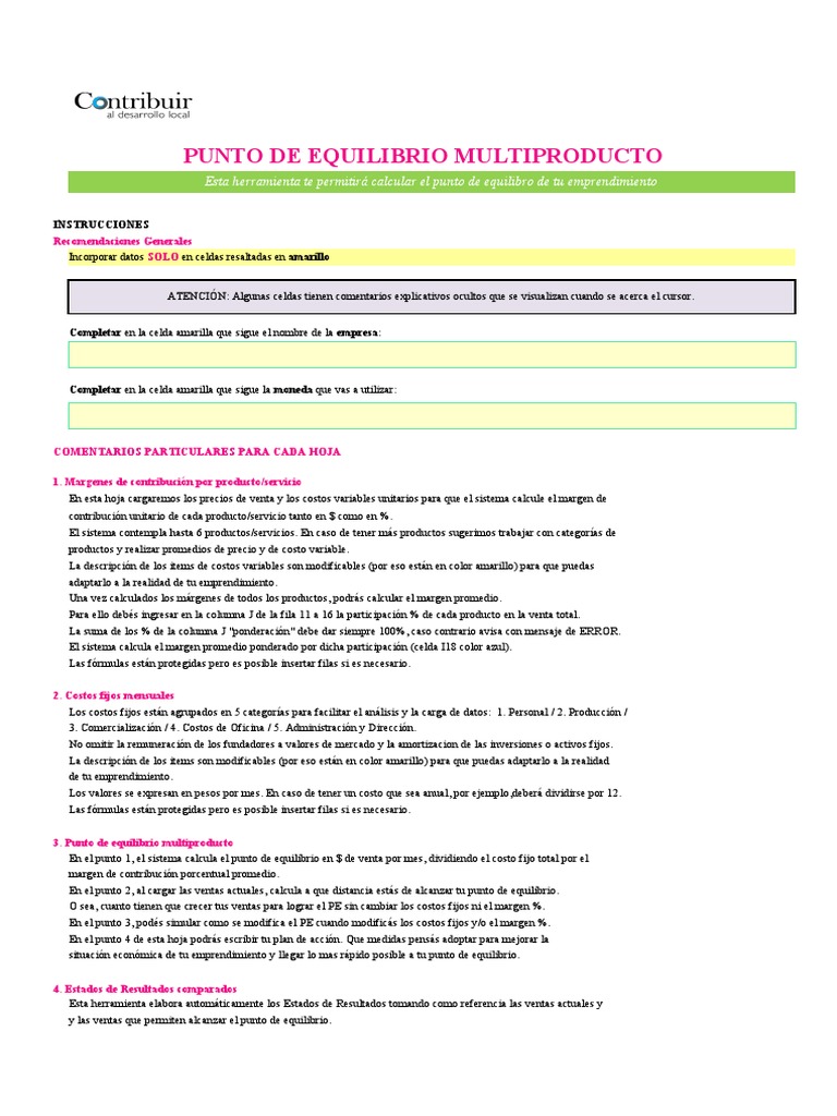 H1 Simulador Punto Equilibrio Multiproducto EN BLANCO sep 2022 (2) | PDF | Logística ...