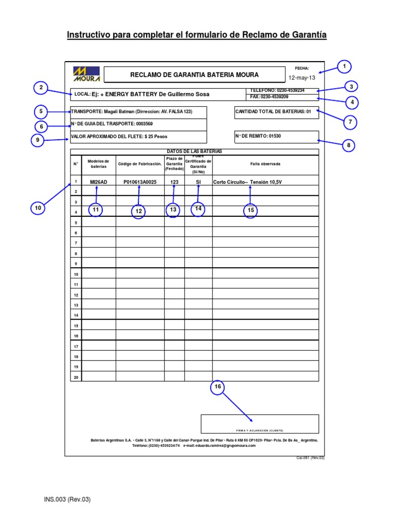 INS.003 Instructivo Garantias Bateria Moura (Rev.03) | PDF