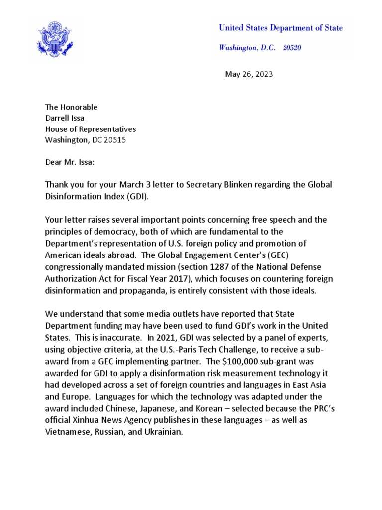 State Department May 26 Letter To Darrell Issa | PDF | National ...