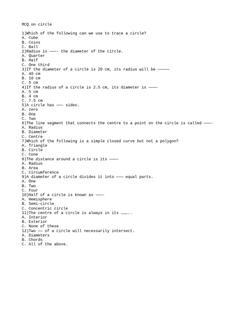 Circle - One Mark | PDF