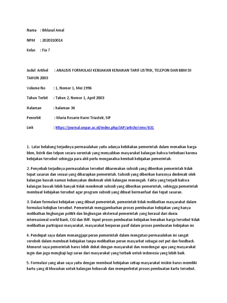 Tugas Formulasi Kebijakan Publik | PDF