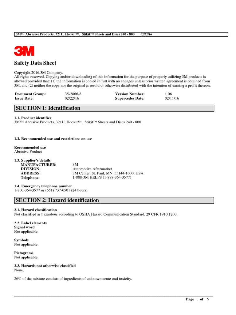 321U Safety Data Sheet | PDF | Waste | Waste Management
