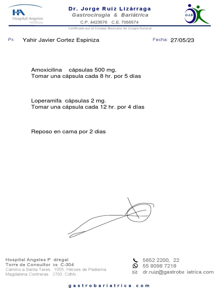 Receta Médica Hospital Ángeles | PDF | Salud y bienestar | Ciencia y ...