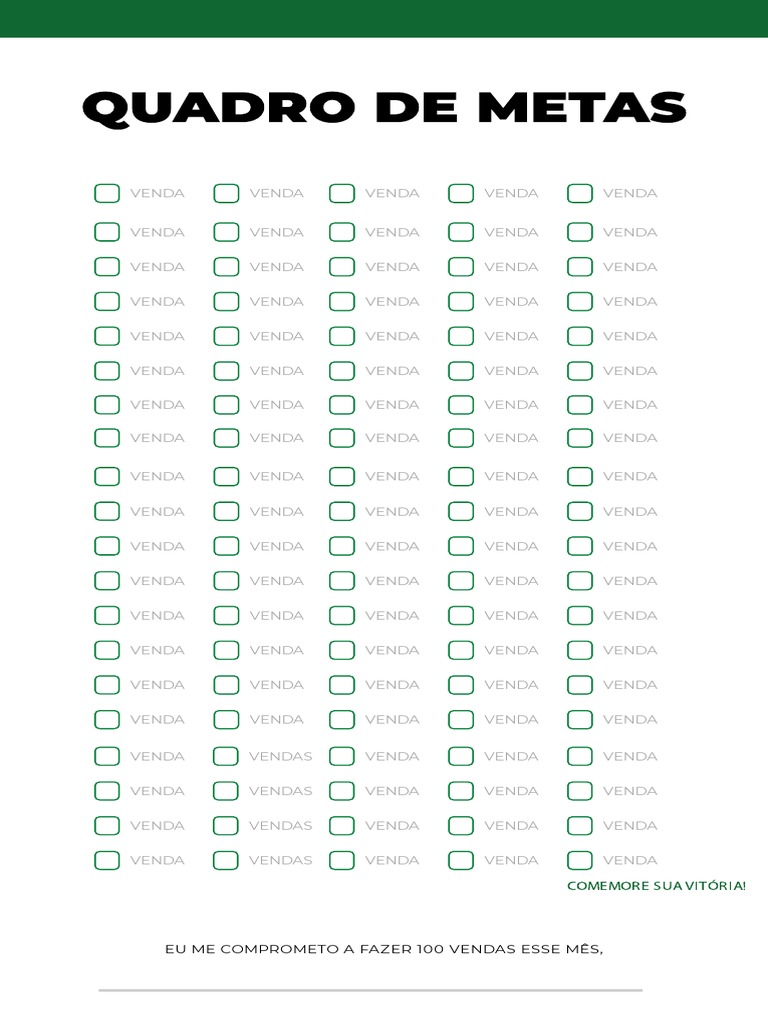 Quadro-Metas-100 Plixl | PDF | Bem-estar
