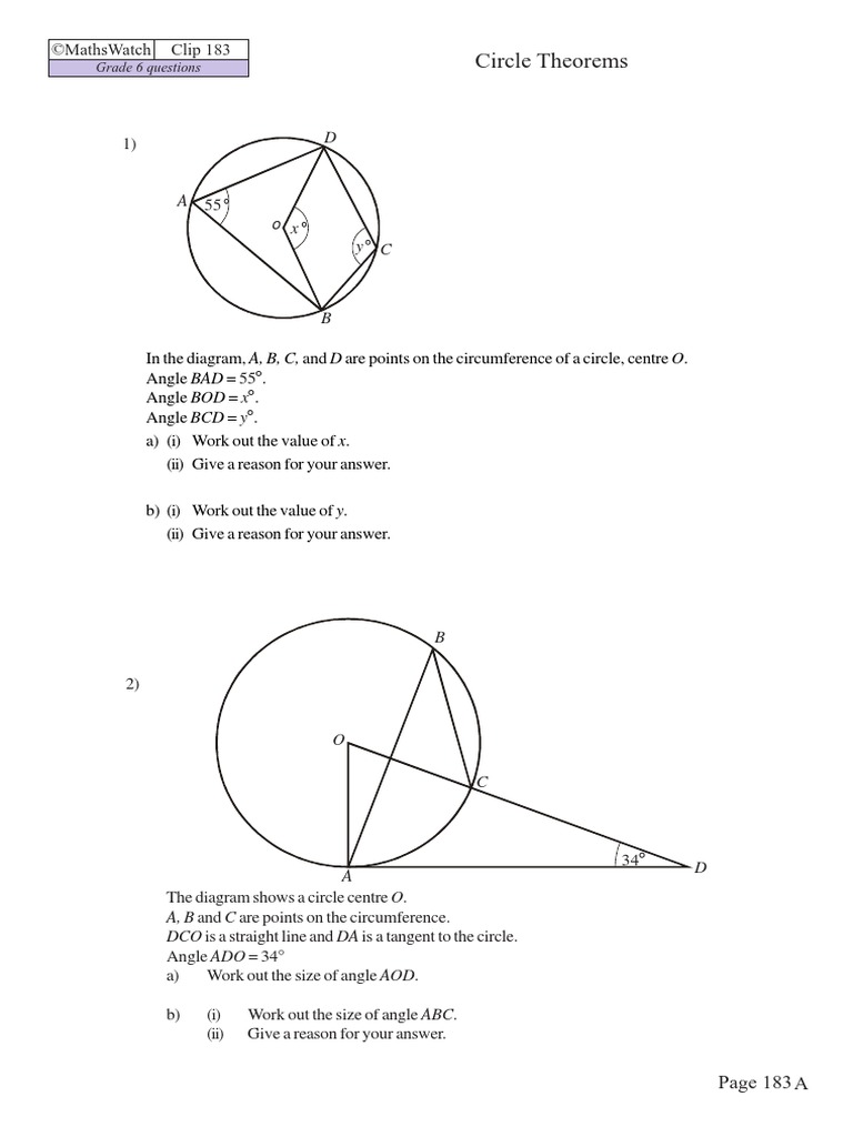 Circle Theorems Worksheet MW | PDF | Circle | Angle