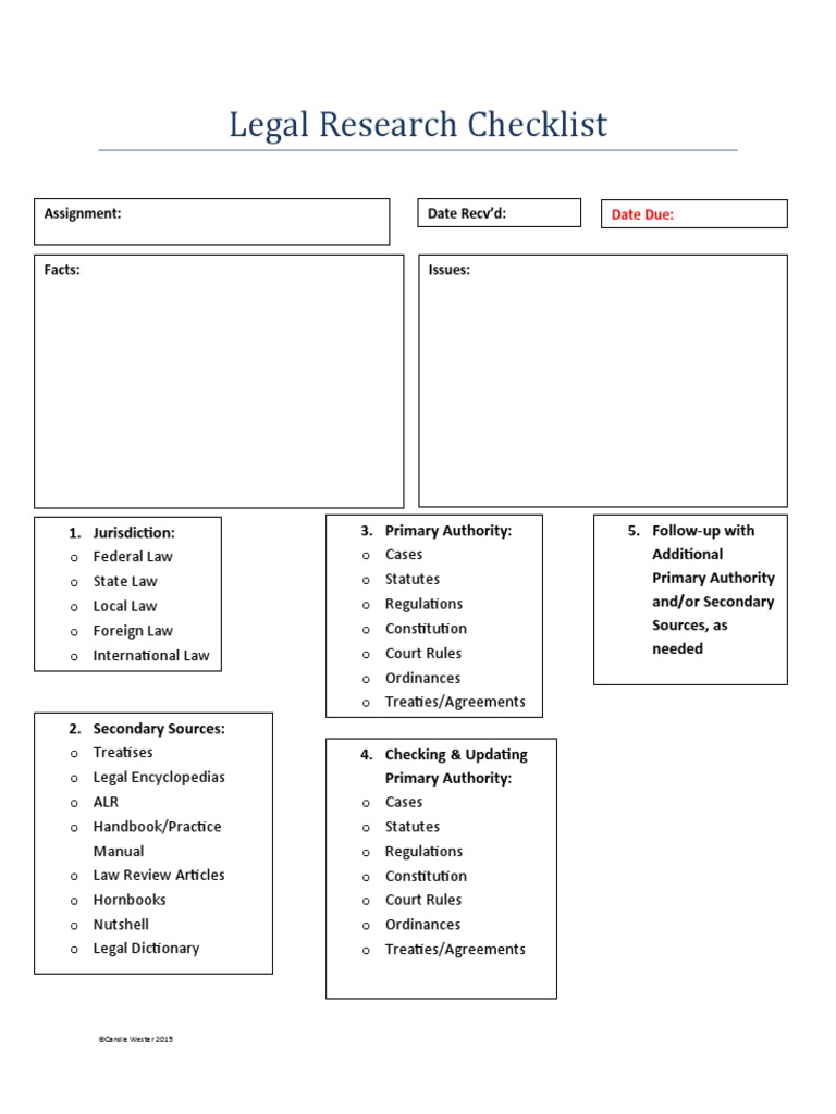 Legal Research Checklist Guide | PDF