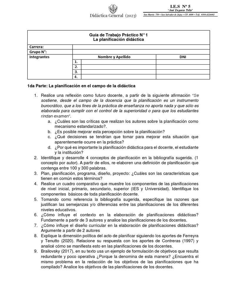 TP1 Didactica-Planificacion | PDF | Enseñando | Evaluación