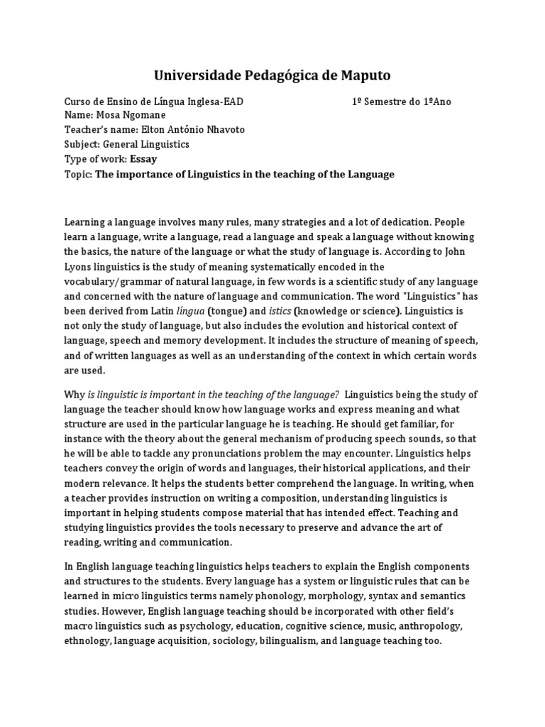 The Essay About The Importance of Linguistics | PDF