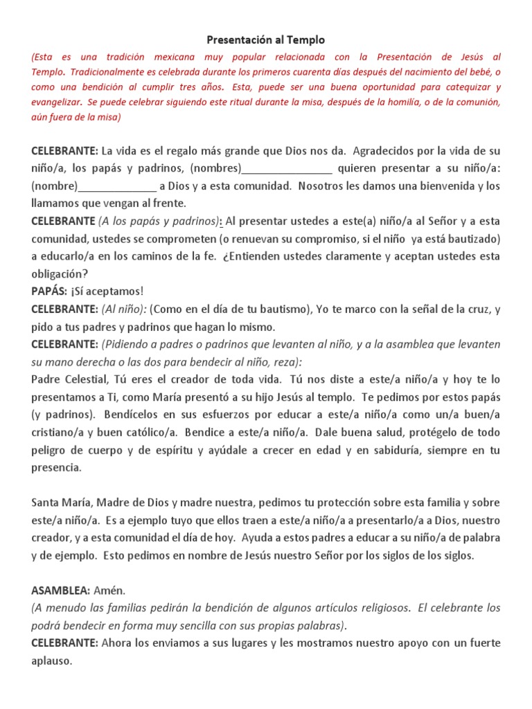 Presentación Al Templo | PDF | Bendición | María, madre de Jesús