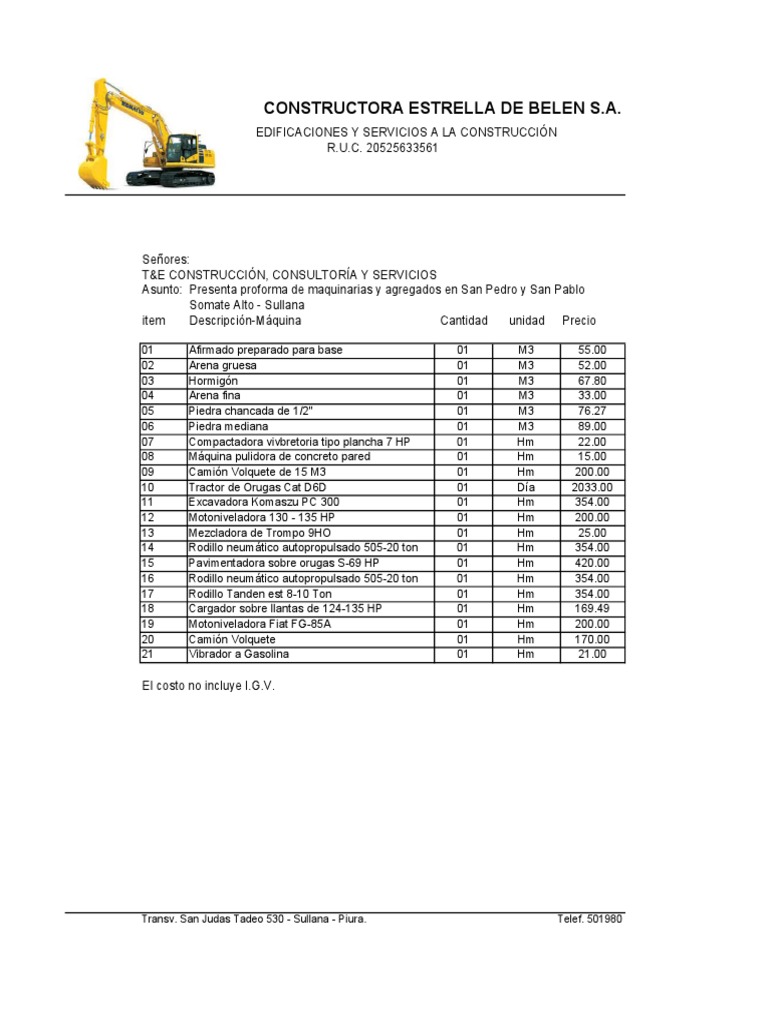 Cotizacion Materiales y Equipos | PDF